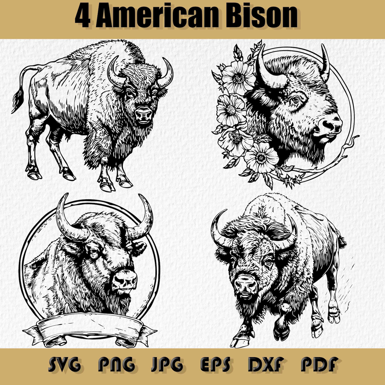 American Bison Svg Bundle, Floral Bison Svg, Bison Head Svg,american ...