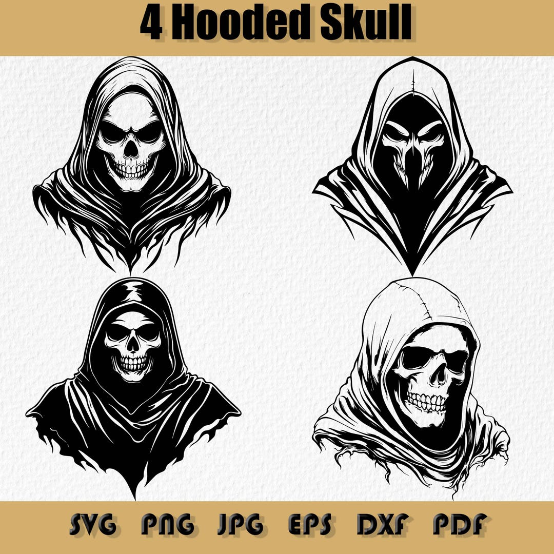 Hooded Skull Svg Bundle,png,hooded Hat With Skull Png Svg,hooded Skull ...
