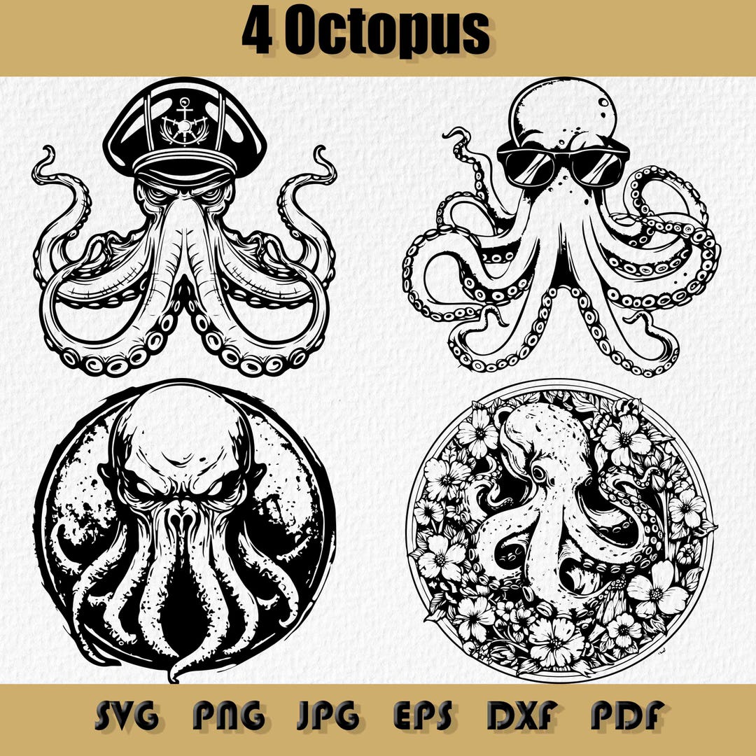Octopus Svg Bundle,flowering Octopus Png, Spectacled Octopus Eps, the ...