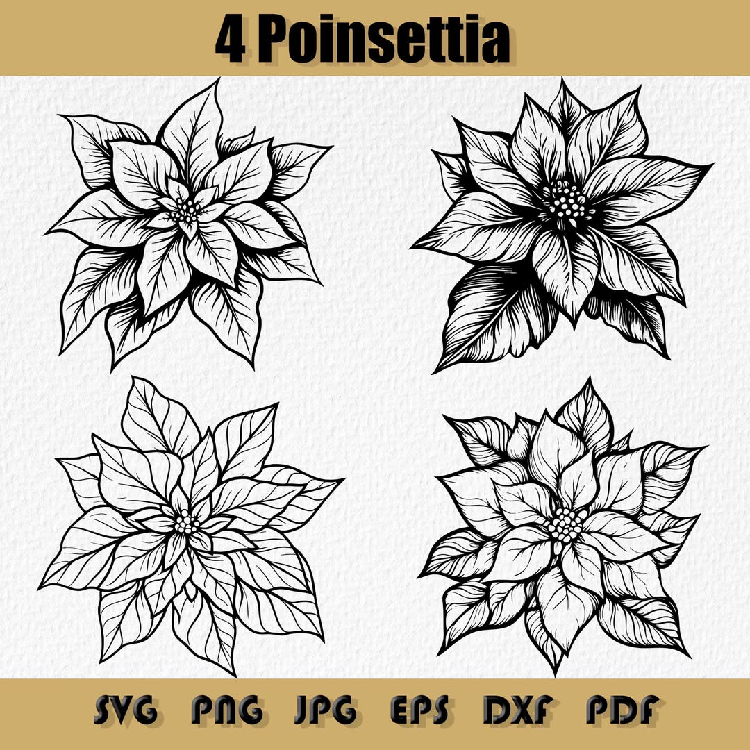 Poinsettia SVG Bundle: Christmas Flower Clipart, Vector Graphics ...