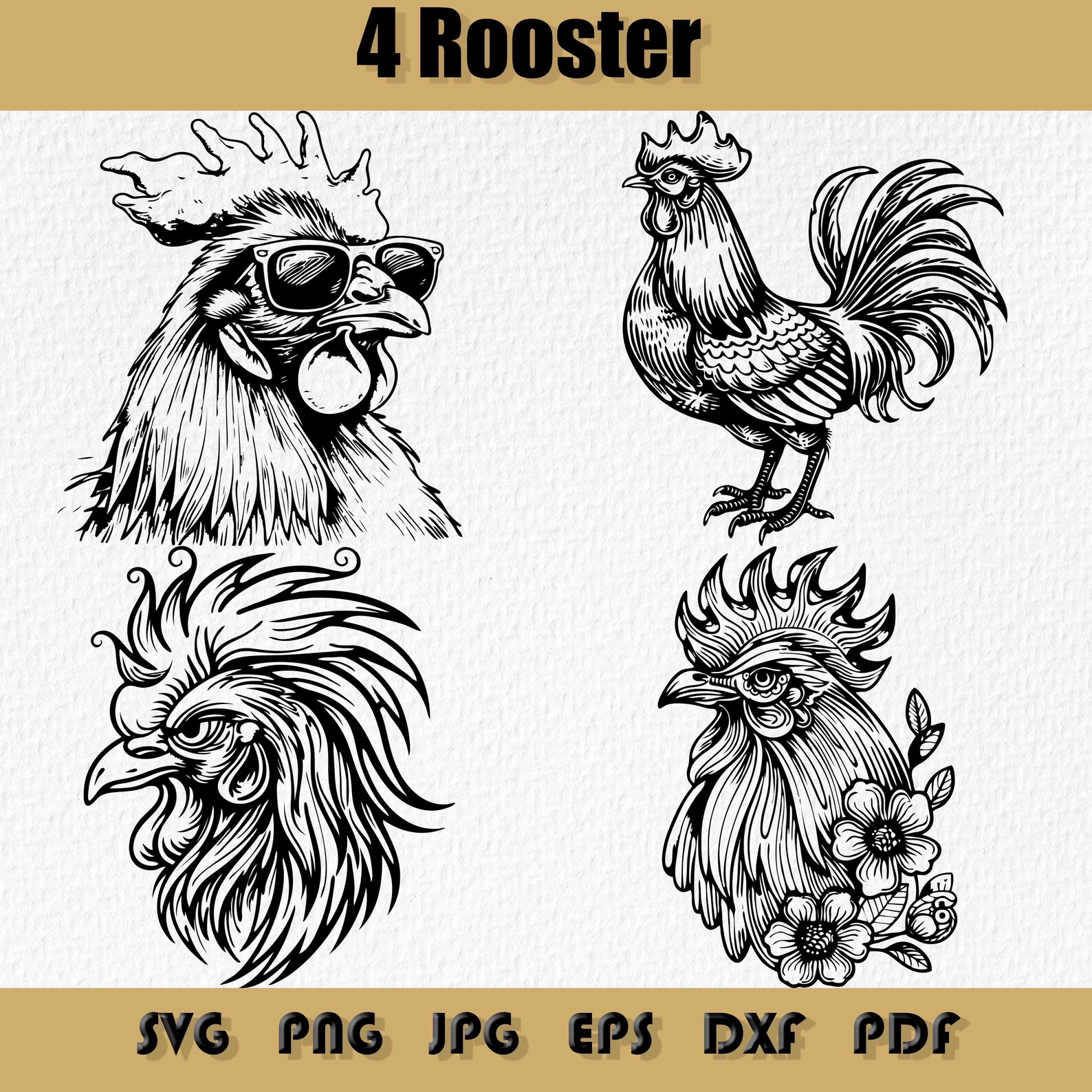 Rooster Svg Bundle,cock With Glasses Png,flowering Cockerel Svg,cock ...