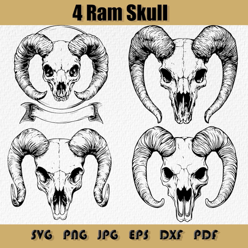 Ram Skull Svg Bundle, Animal Skull Svg, Ram Skull Print , Decorative ...