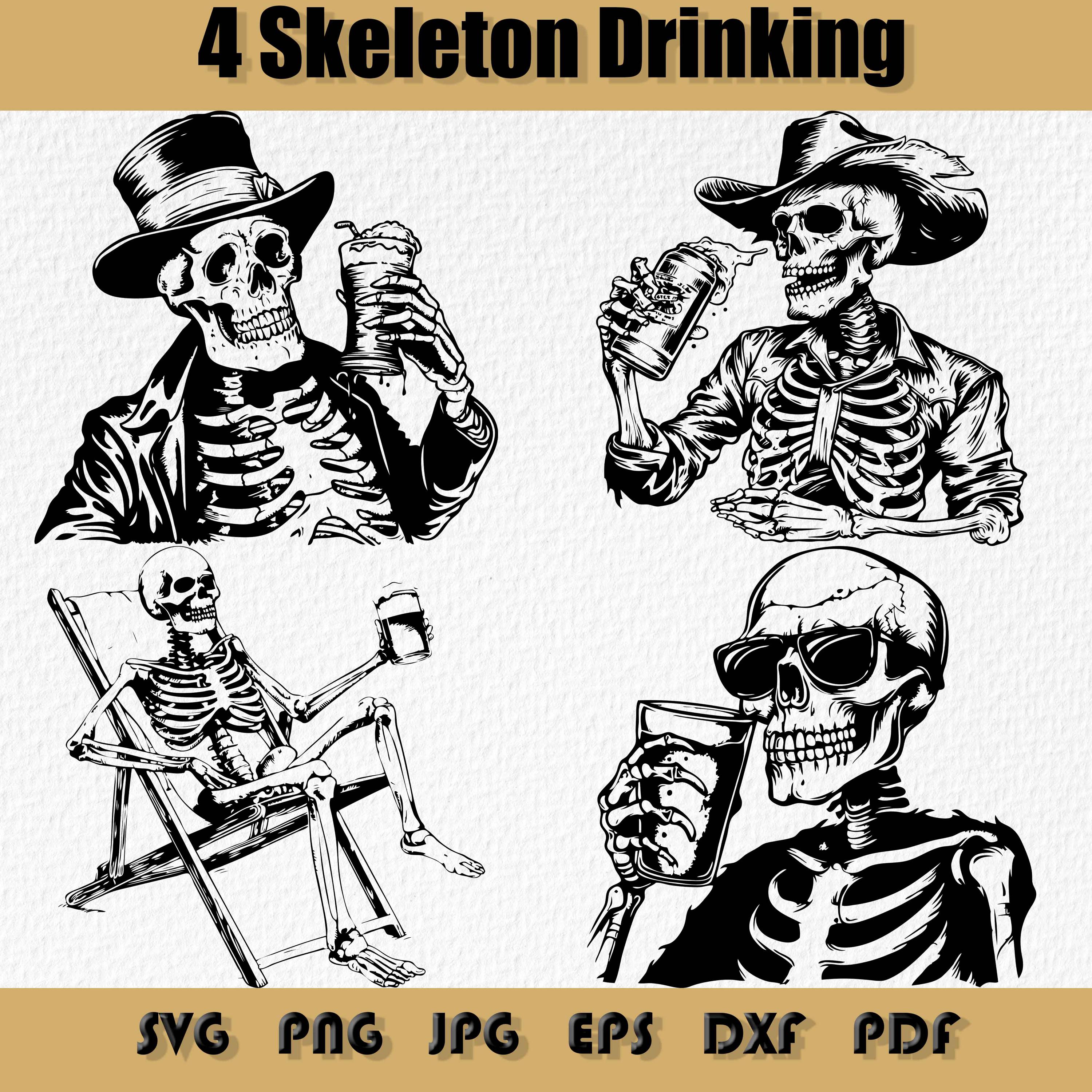 Skeleton Drinking Svg Bundle,beer Drinking Skeleton Svg,skeleton ...