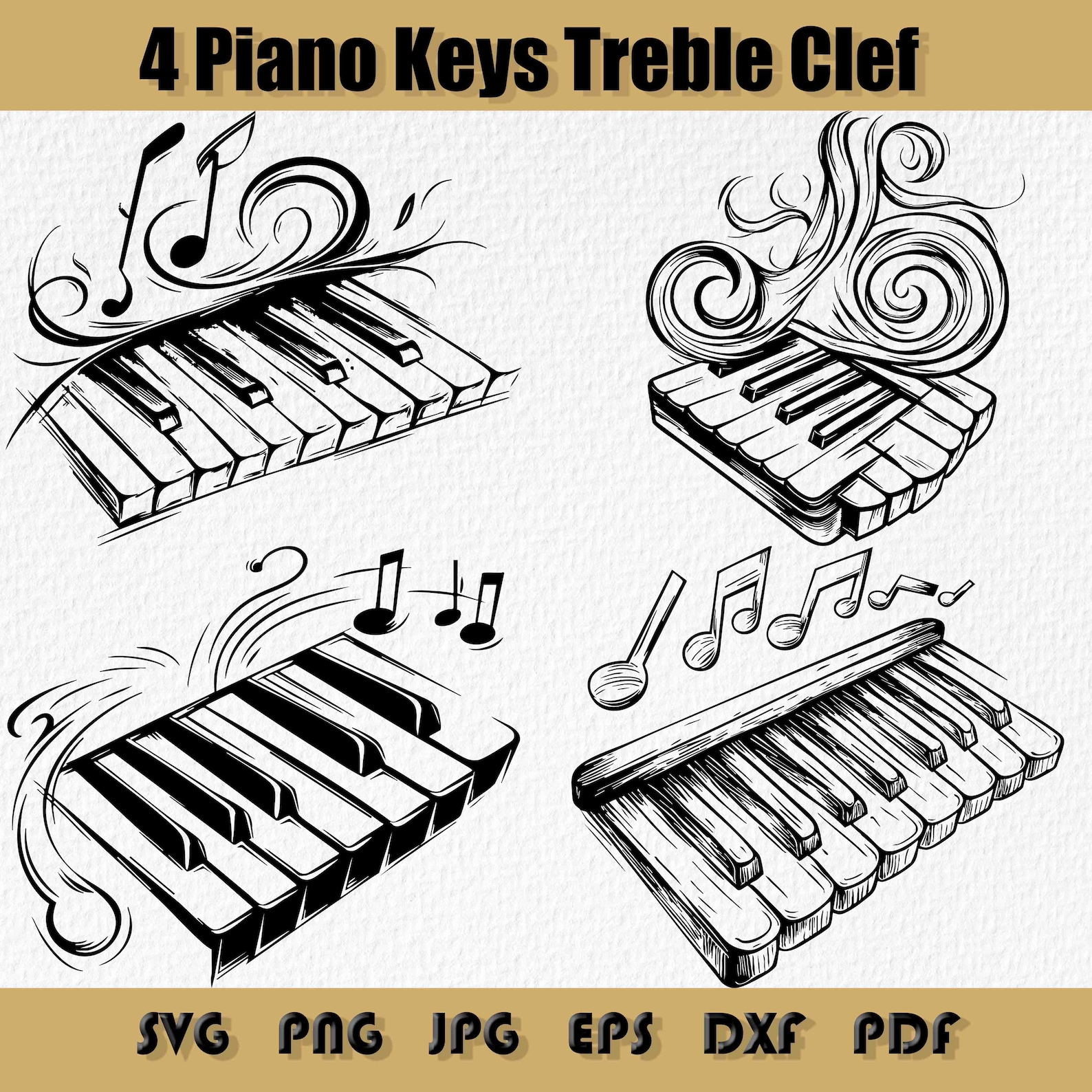Piano Keys Treble Clef Svg Bundle,piano Keyboard With Music Notes Mug ...