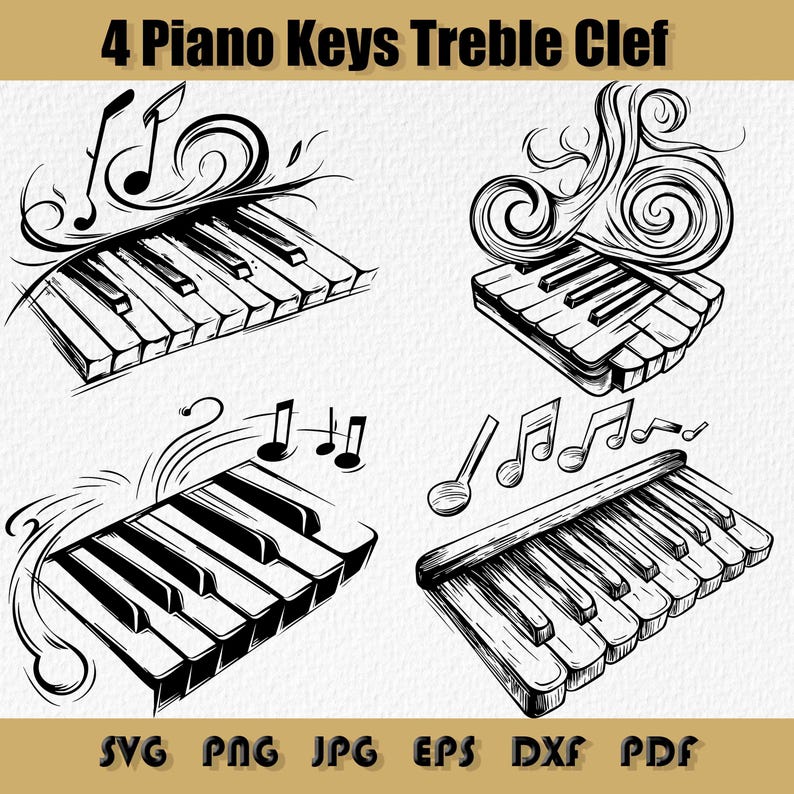 Piano Keys Treble Clef Svg Bundle,piano Keyboard With Music Notes Mug ...