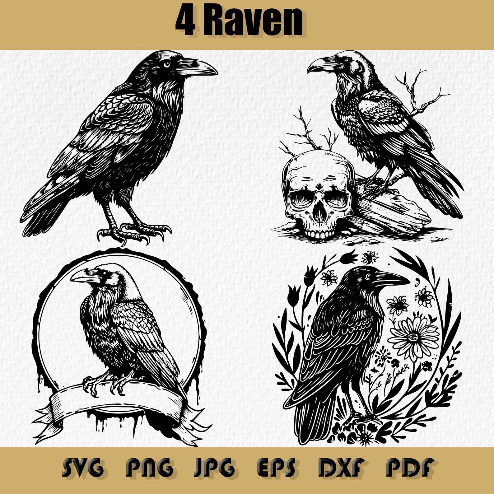 Raven Svg Bundle, Black Crow Clipart,the Raven Png,floral Raven Svg ...