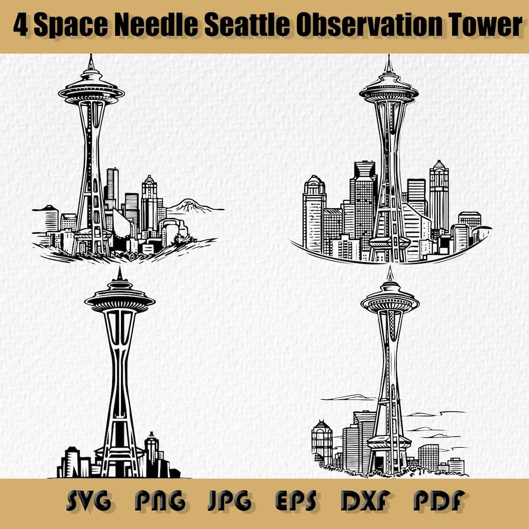 Space Needle Seattle SVG: Grayscale Skyline Cut Files (digital Download ...