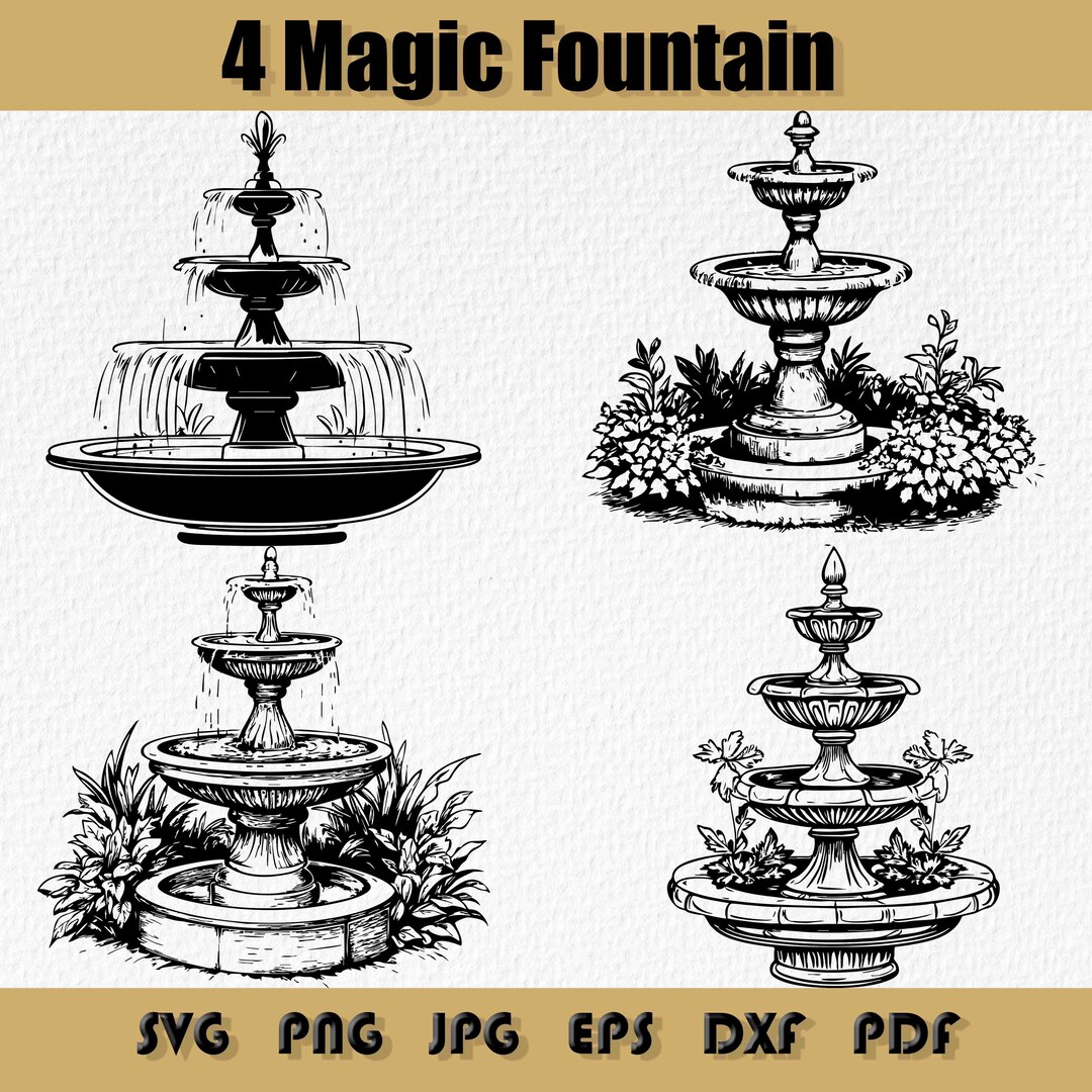 Magic Fountain Svg Bundle,png,floral Fountain Clipart,decorative Garden ...