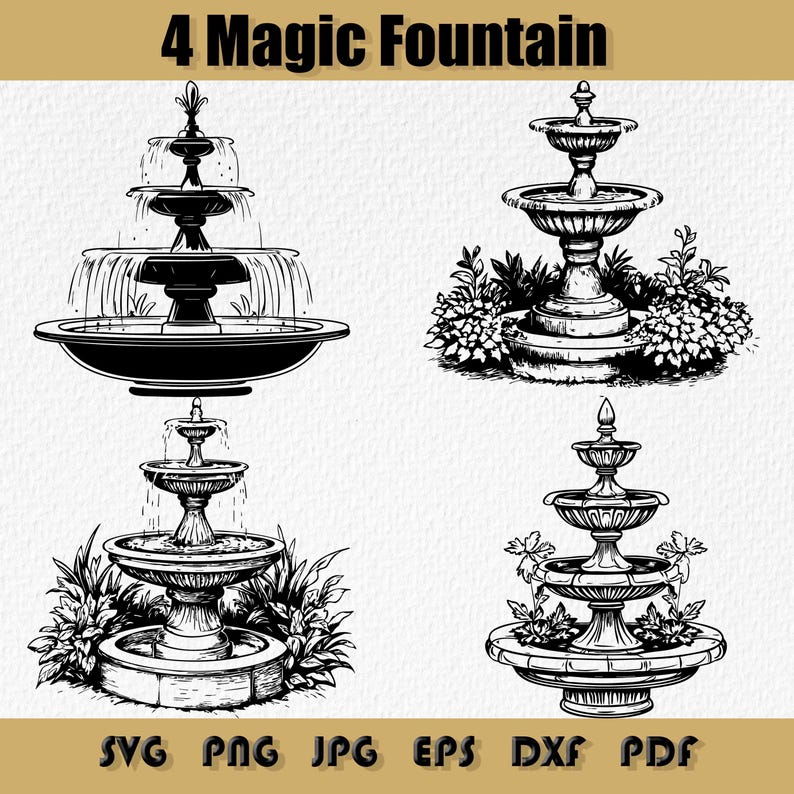 Magic Fountain Svg Bundle,png,floral Fountain Clipart,decorative Garden ...