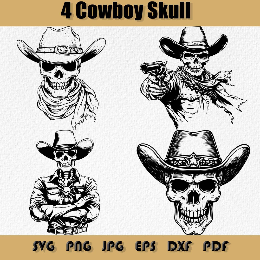 Cowboy Skull Svg Bundle,png,cowboy Hat With Skull Png Svg,western Skull Cowboy Shirt Design Png ...