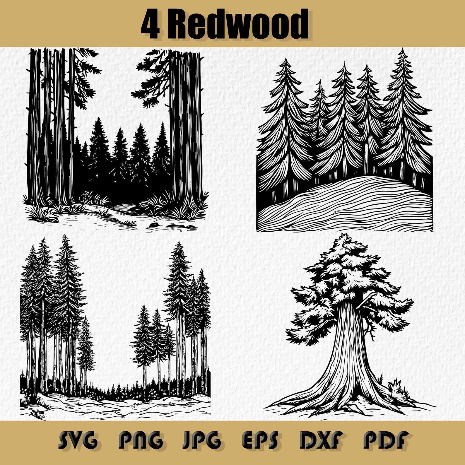 Redwood Svg Bundle, Trees Clipart, Redwood Tree Laser Engraving File ...