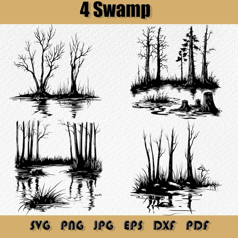 Swamp Landscape SVG Bundle: Bald Cypress Tree, Wetlands Clipart ...