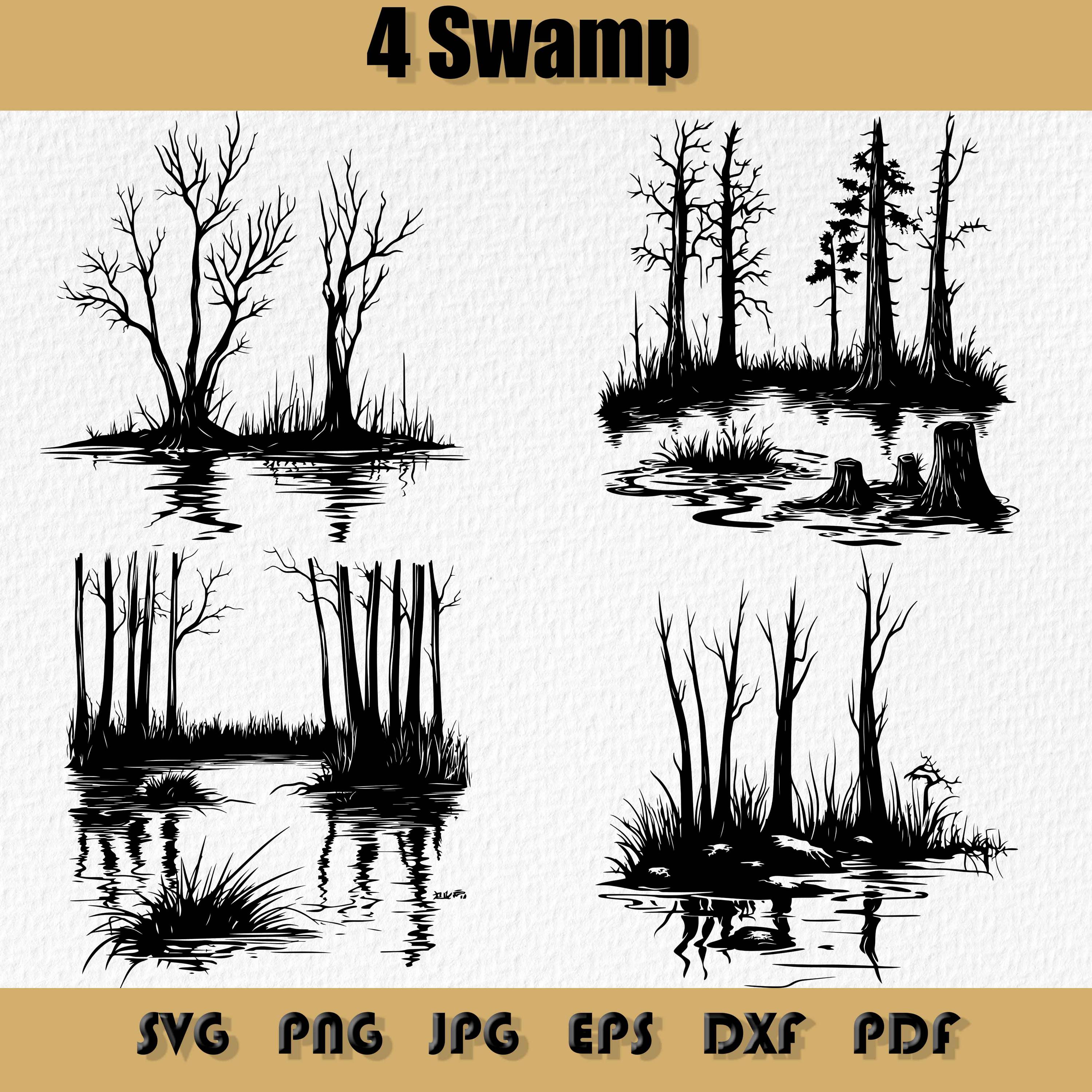 Swamp Landscape SVG Bundle: Bald Cypress Tree, Wetlands Clipart ...