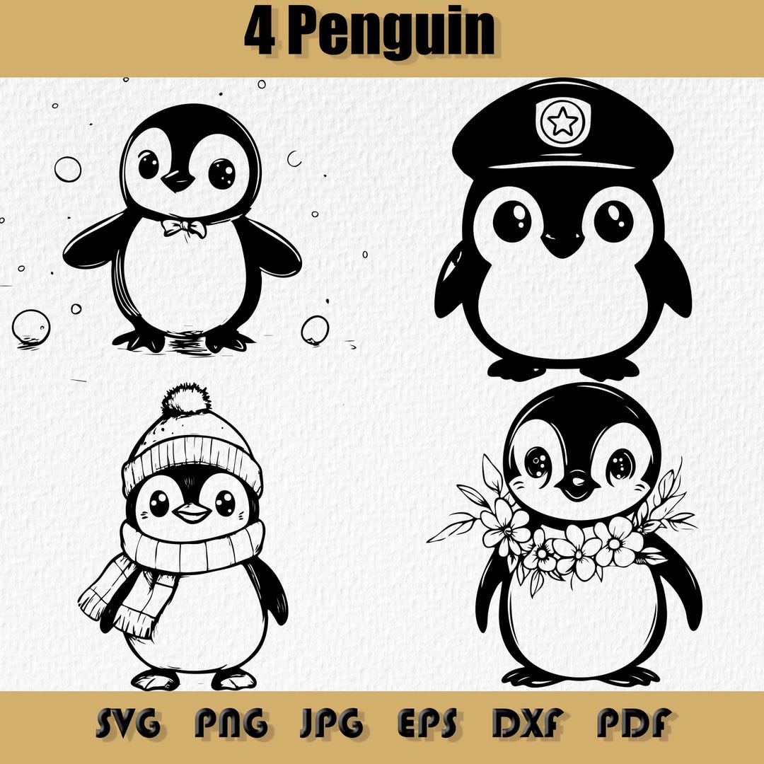 Penguin Svg Bundle,cute Penguin Png,flowering Penguin Dxf,police ...