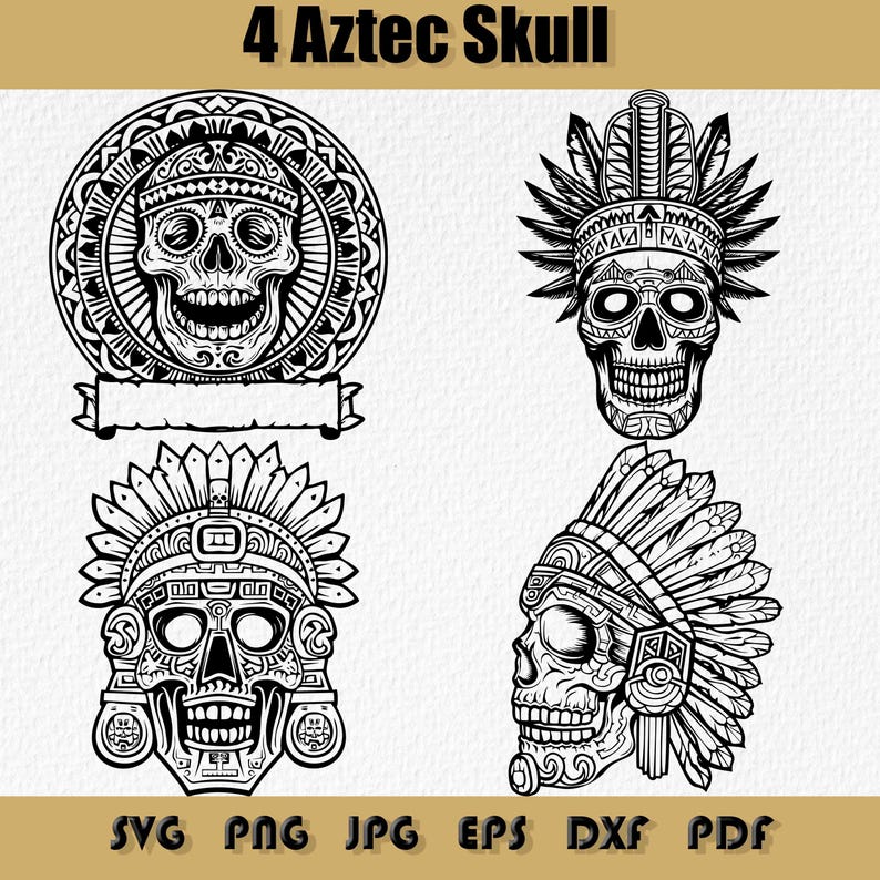 Unique Aztec Skull Svg,aztec Skull Svg Bundle,aztec Skull Warrior Svg ...