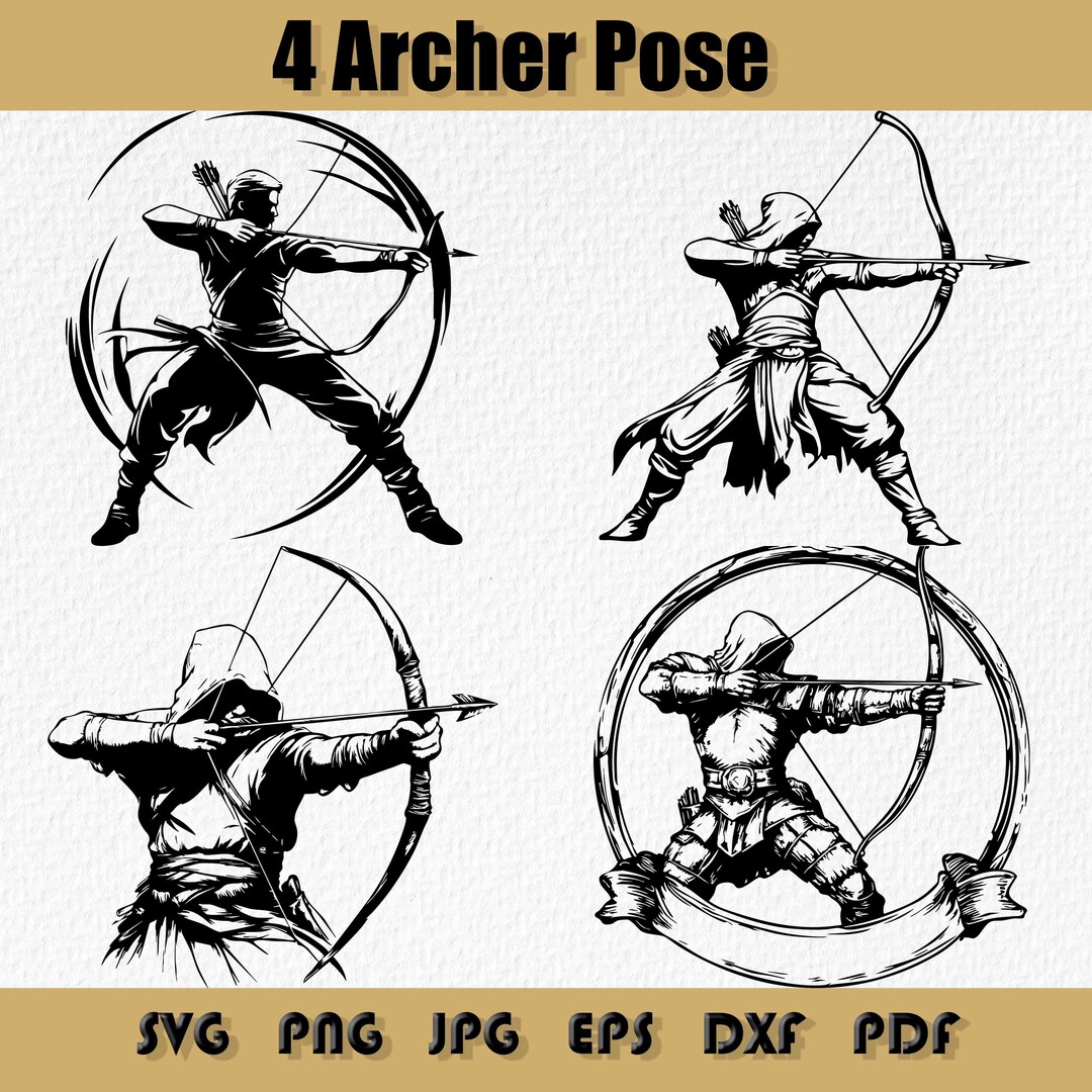Archer Pose Svg Bundle,archer Silhouette Svg, Archer Svg, Archery Svg ...