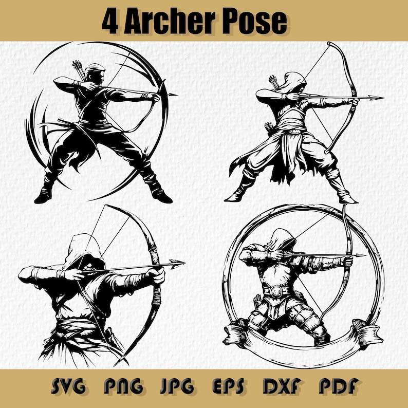 Archer Pose Svg Bundle,archer Silhouette Svg, Archer Svg, Archery Svg ...