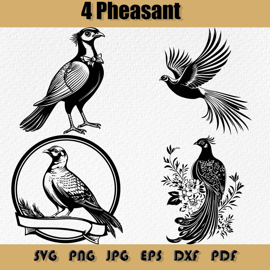 Pheasant Svg Bundle,png,flying Pheasant Design Files, Standing Pheasant ...