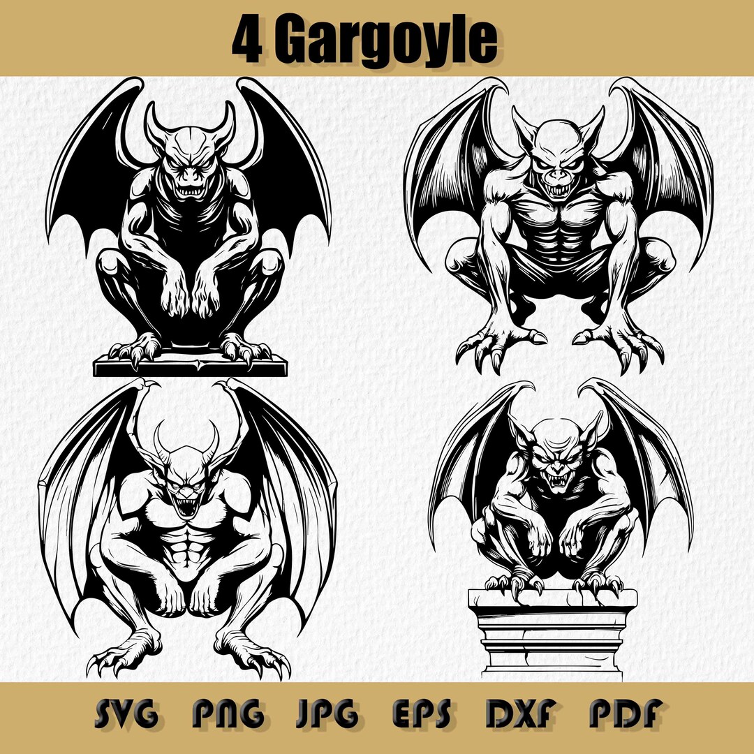 Gargoyle Svg Bundle, Medieval Stone Grotesque Statue Svg, Sculpted ...