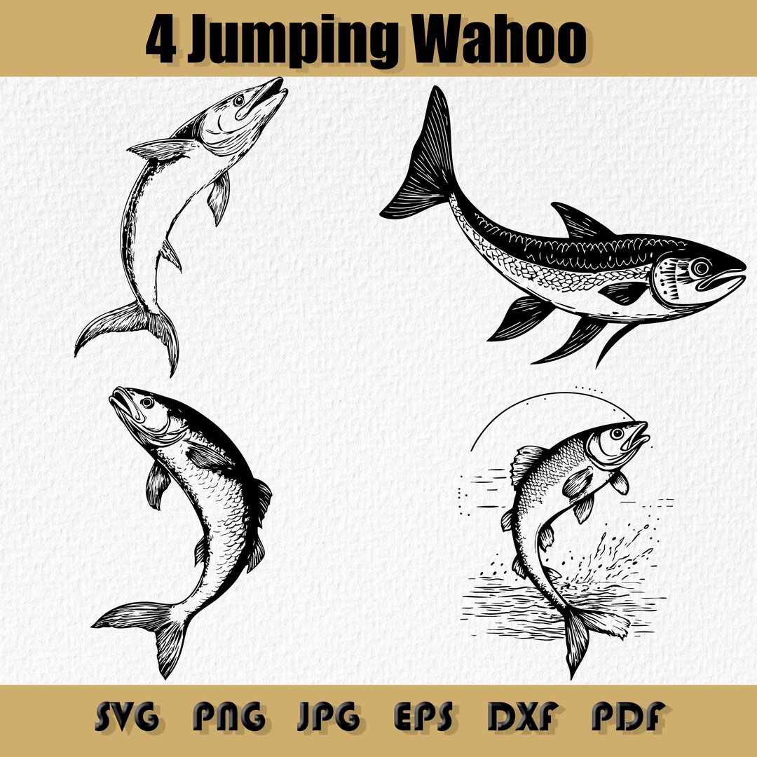 Jumping Wahoo Svg Bundle,jumping Wahoo SVG Clipart - Sport Fishing Fish ...