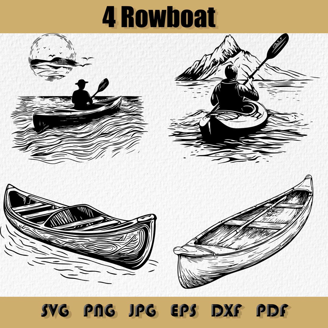 Rowboat Svg Bundle,paddle Boat Rowboat Canal Ocean Silhouette, Instant ...