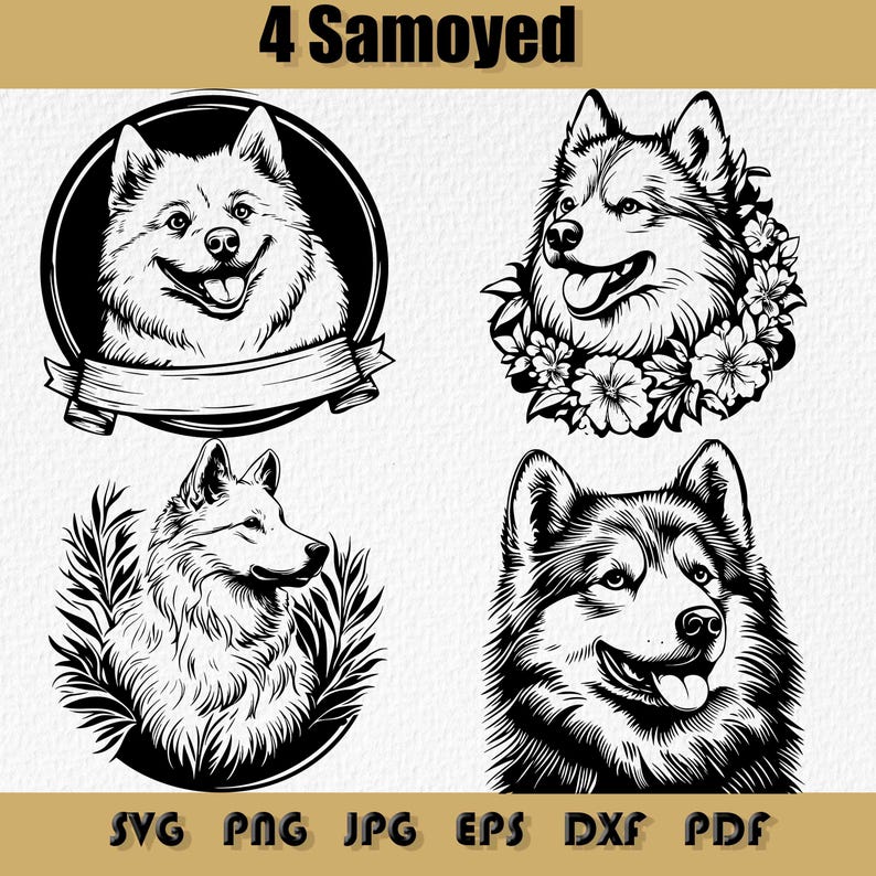 Samoyed Svg Bundle,png,siberian Origin,samoyed Dog Silhouette Bundle ...