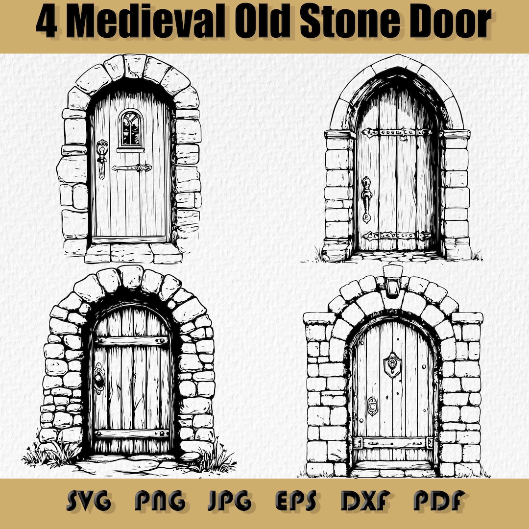 Medieval Old Stone Door Svg Bundle,png,ancient Medieval Arched Door Svg ...