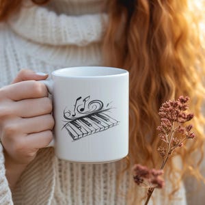 Piano Keys Treble Clef Svg Bundle,piano Keyboard With Music Notes Mug ...