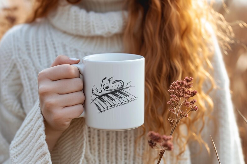 Piano Keys Treble Clef Svg Bundle,piano Keyboard With Music Notes Mug ...
