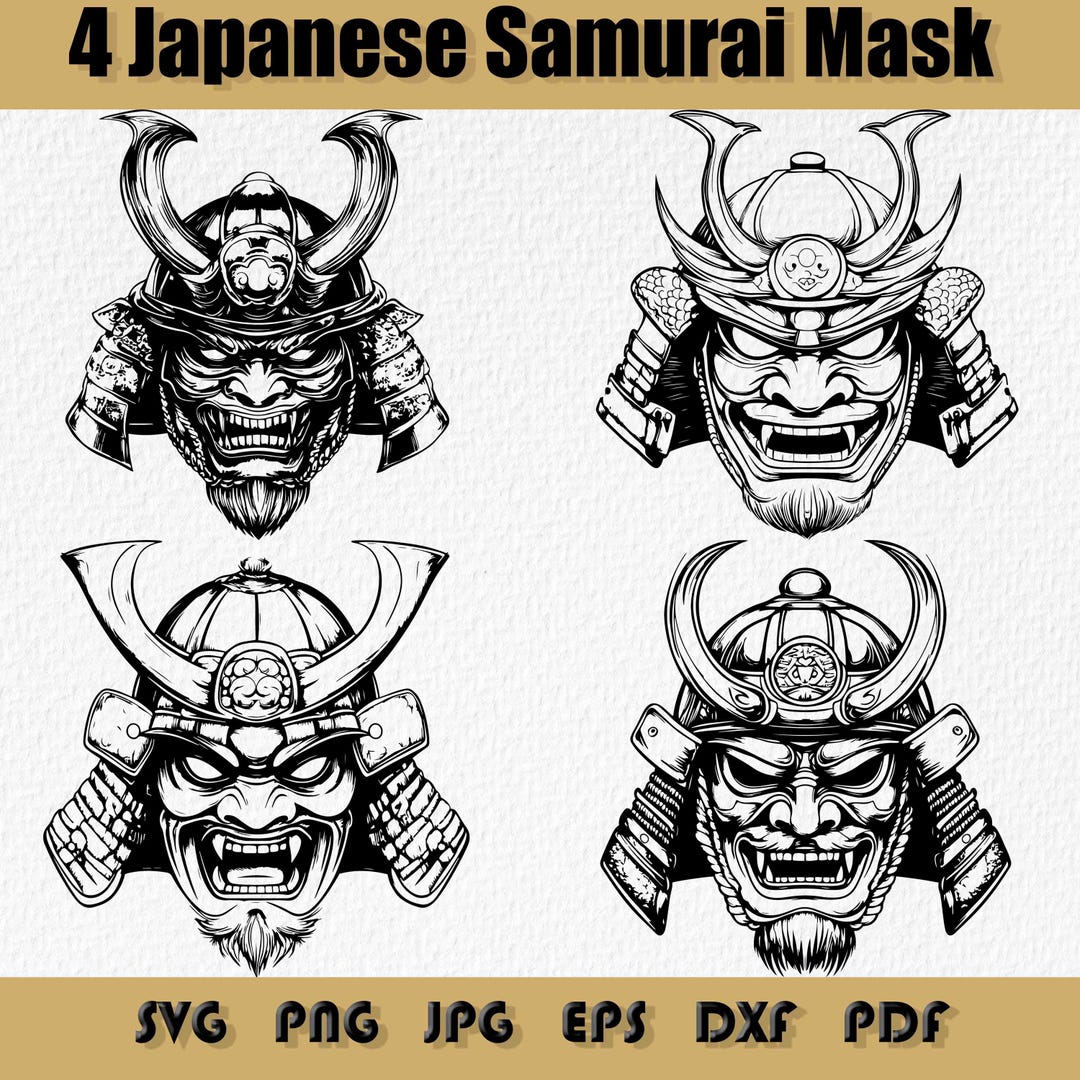 Japanese Samurai Mask Svg Bundle,samurai Head,oni Head,samurai Monogram ...