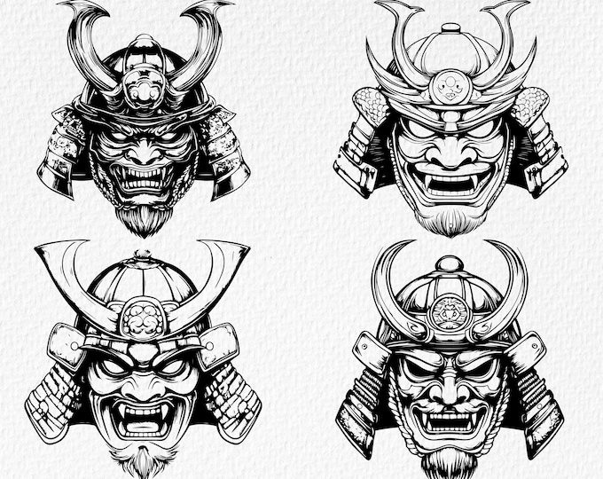 Samurai Mask SVG Bundle: Oni Warrior Helmet (digital Files) - Etsy