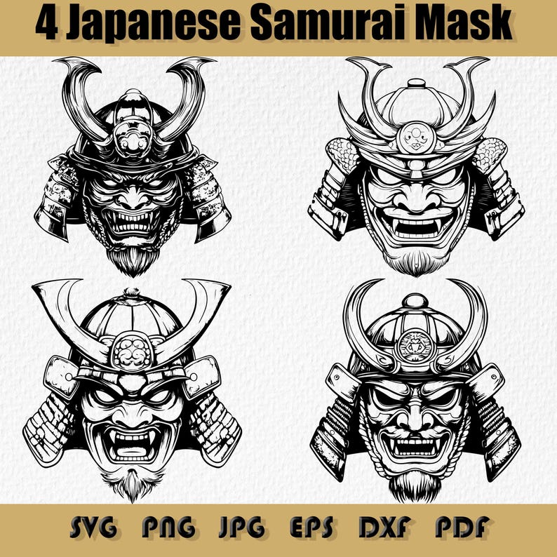 Japanese Samurai Mask Svg Bundle,samurai Head,oni Head,samurai Monogram ...