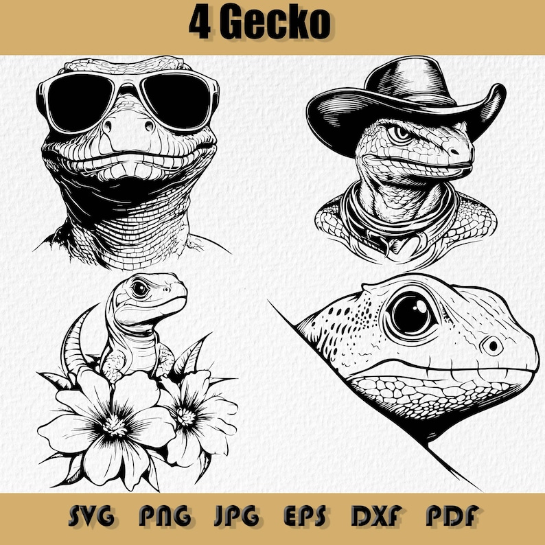 Gecko Svg Bundle,spectacled Gecko Png, the Gecko in the Cowboy Hat Dxf ...