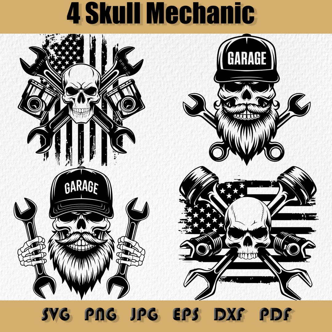 Skull Mechanic Svg Bundle,png,mechanic Logo ,skull Svg ,tools Svg ...