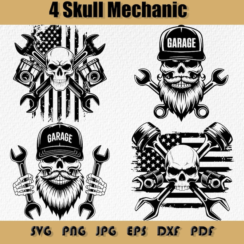 Skull Mechanic Svg Bundle,png,mechanic Logo ,skull Svg ,tools Svg ...