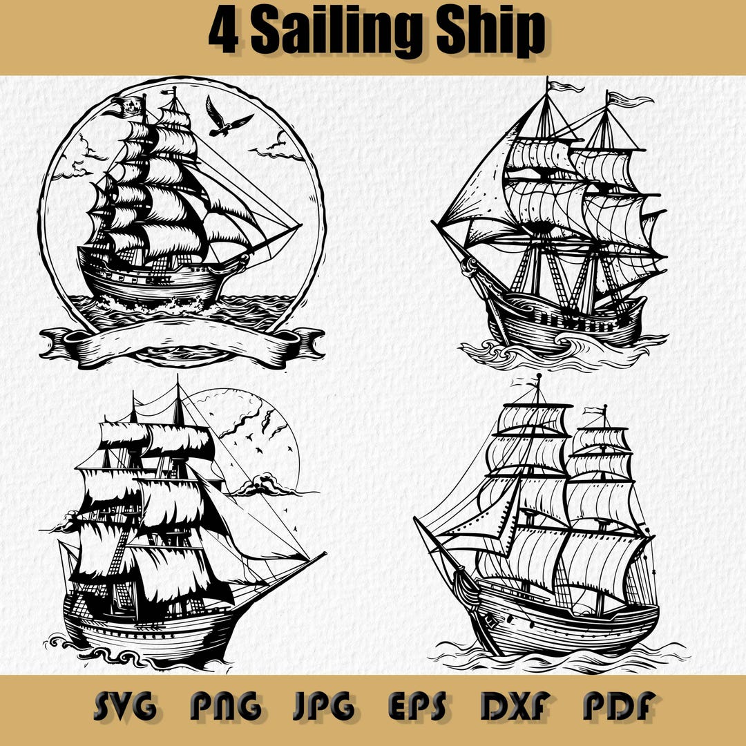 Sailing Ship SVG Bundle Nautical Adventure Maritime Sea Voyage Pirate ...
