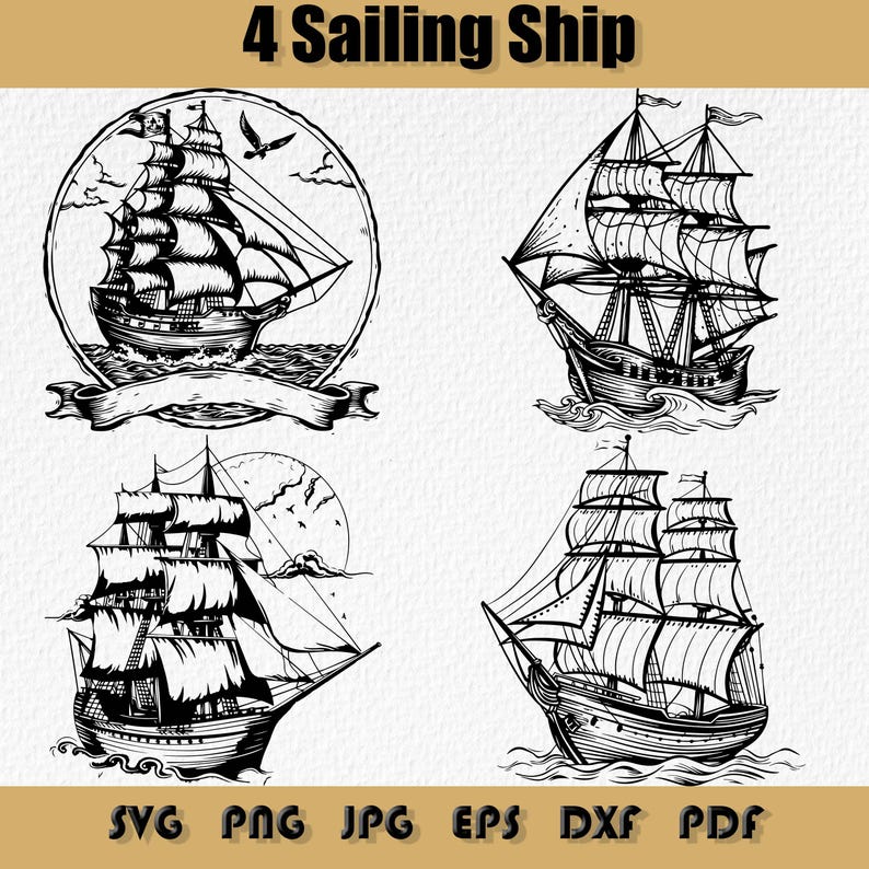 Sailing Ship SVG Bundle Nautical Adventure Maritime Sea Voyage Pirate ...