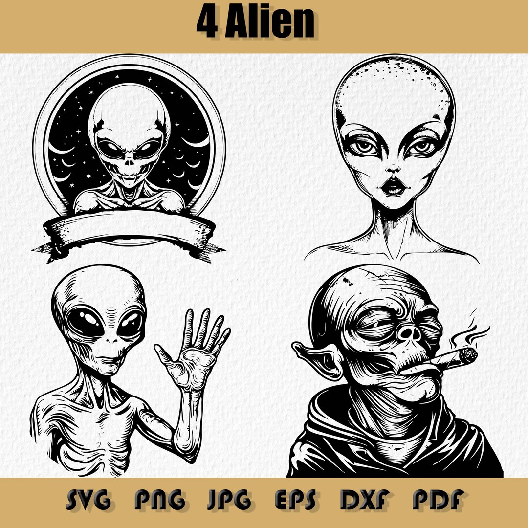 Alien SVG Bundle: Smoking, Scary, Saluting Alien Designs (digital ...