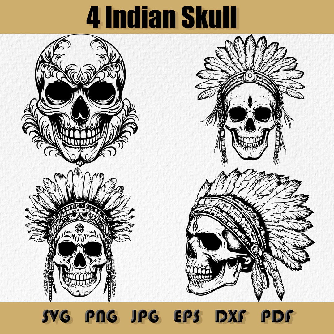 Indian Skull Svg Bundle, Native American Skull Svg, Indian Skull Png ...