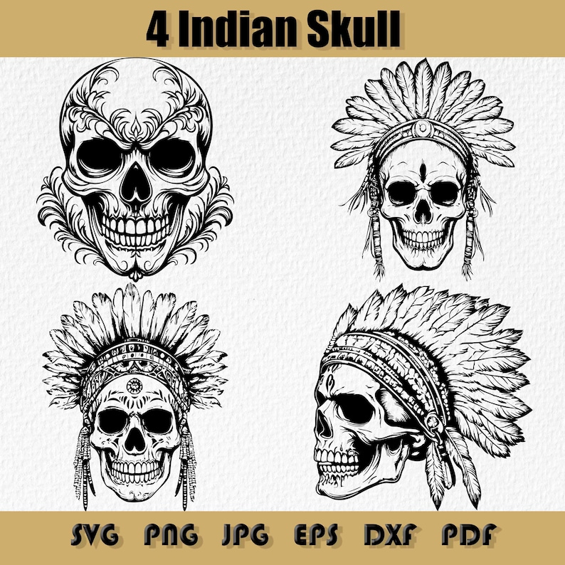 Indian Skull Svg Bundle, Native American Skull Svg, Indian Skull Png ...