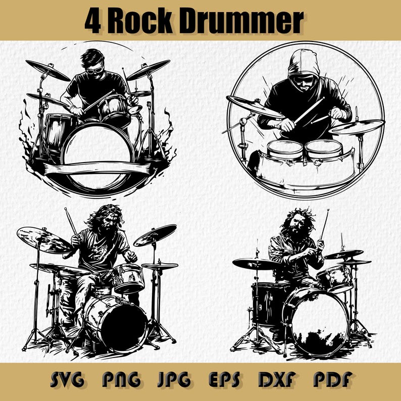 Rock Drummer SVG Bundle: Silhouette Clipart, Vector Image (digital ...