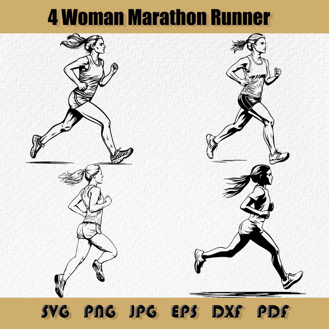 Woman Marathon Runner SVG Bundle: Clipart, Vector Cut Files (digital ...