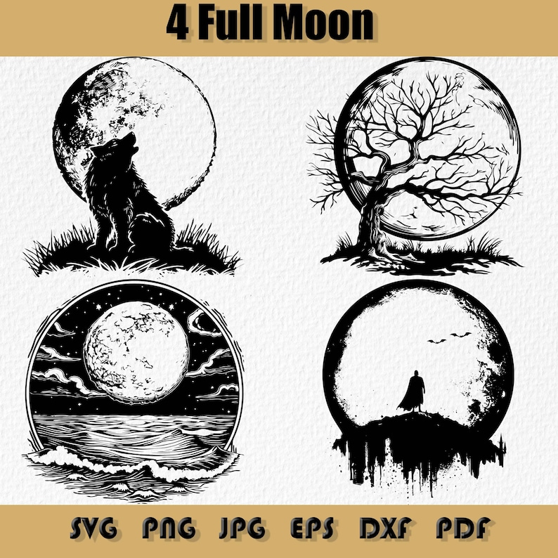 Full Moon Svg Bundle,wolf Silhouette in Full Moon Svg, Vampire ...
