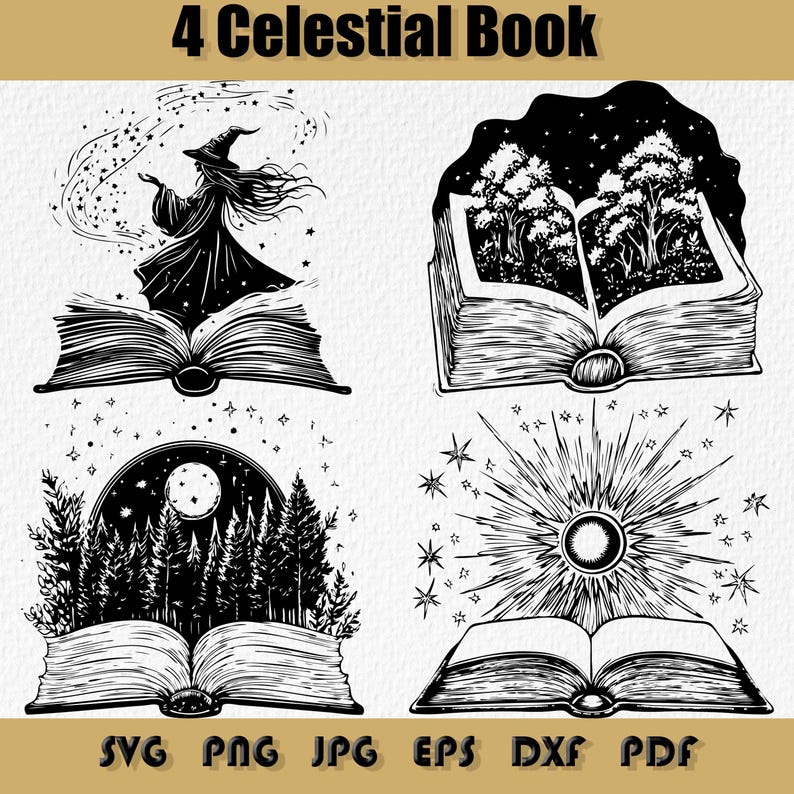 Celestialn Book Svg Bundle,png,magical Book Svg,heavenly Book Svg,moon ...