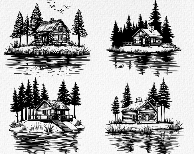 Rustic Log Cabin Wood Scene Valley Mountain Lake Landscape Camp Svg,dxf ...