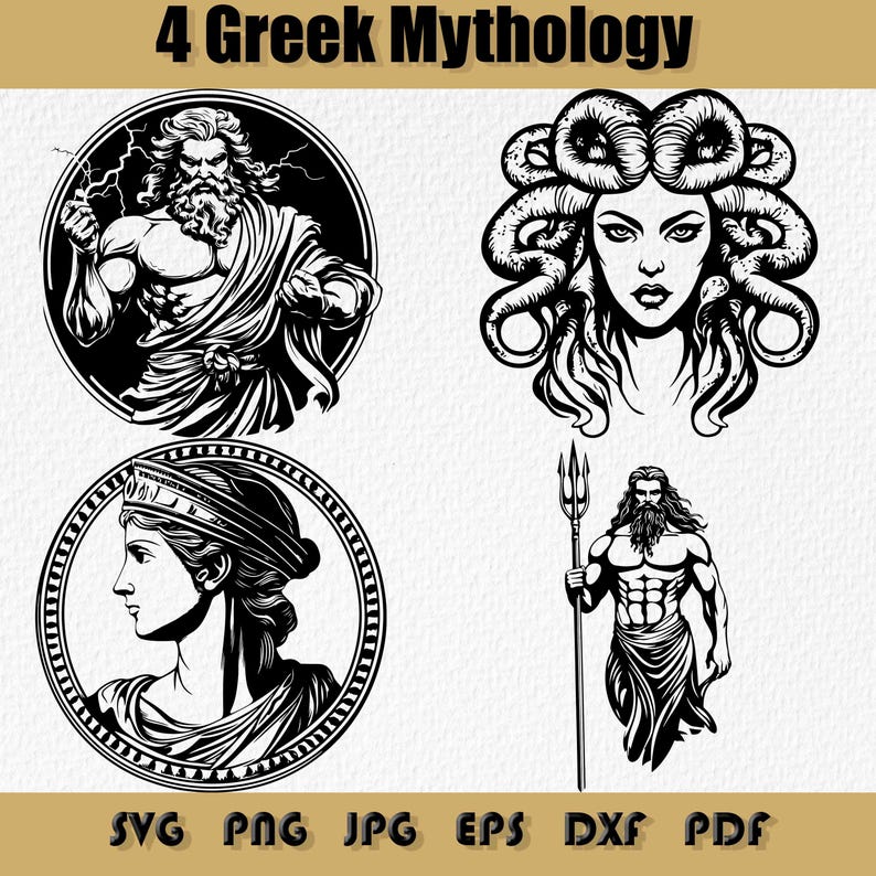 Greek Mythology SVG Bundle: Medusa, Zeus, Olympus Gods (digital Files ...