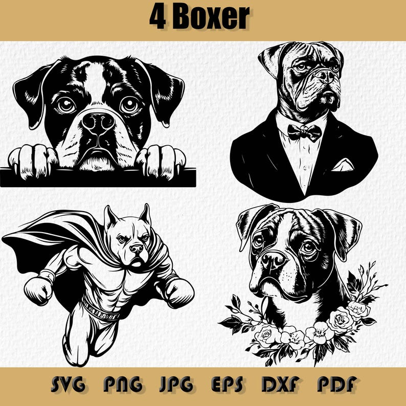 Boxer Svg Bundle,png,boxer Clipart, Boxer Dog Svg,boxer Peeking Svg ...