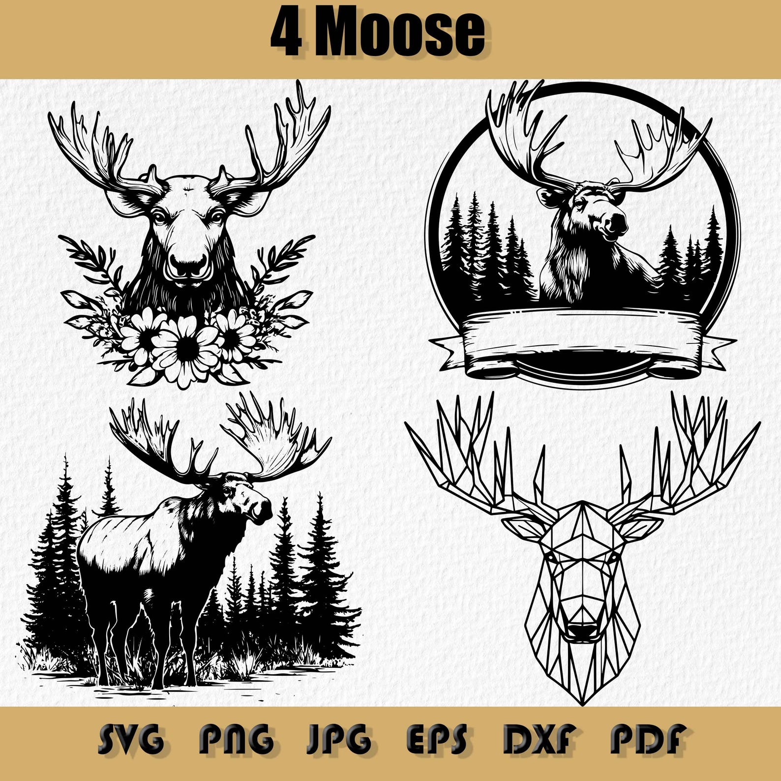Moose SVG Bundle: Wild, Floral, Geometric Moose Designs (digital Files ...
