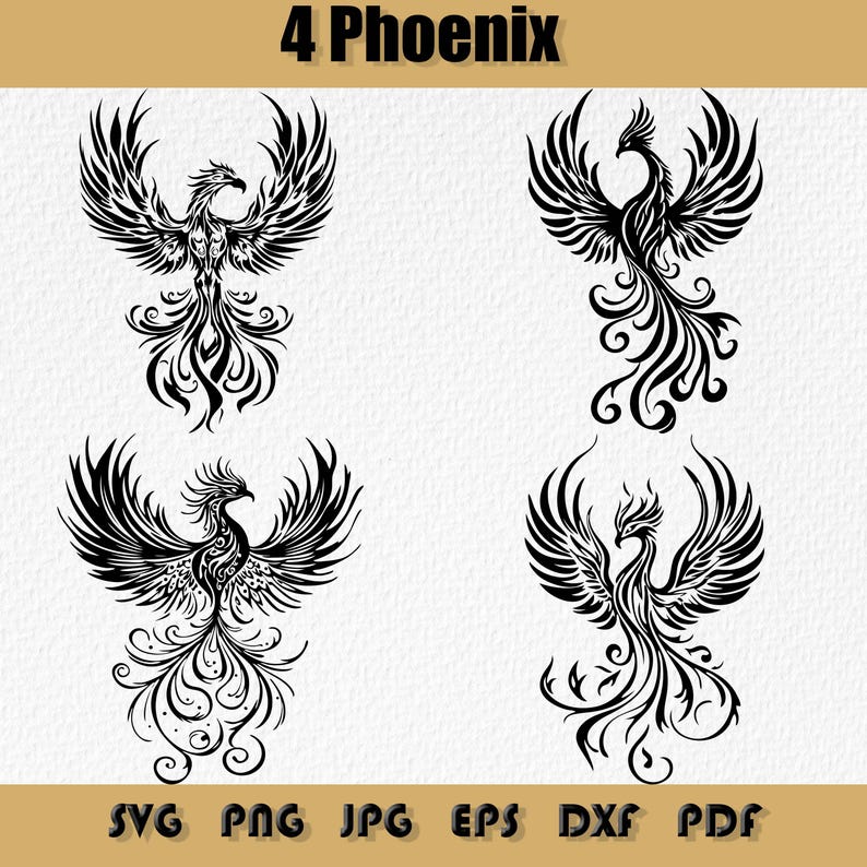 Phoenix SVG Bundle: Simple Bird Design, Laser Cut Files (digital ...