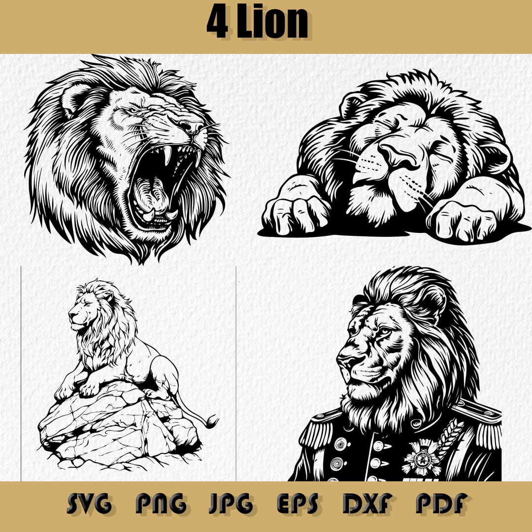 Lion Svg Bundle,the Roaring Lion Png,the Sleeping Lion Eps,noble Lion ...